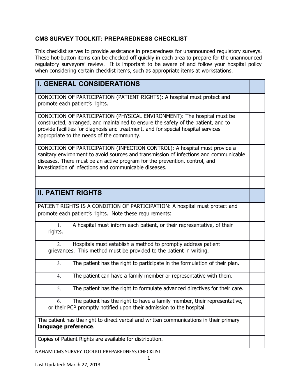 Cms Survey Toolkit: Preparedness Checklist - Docest
