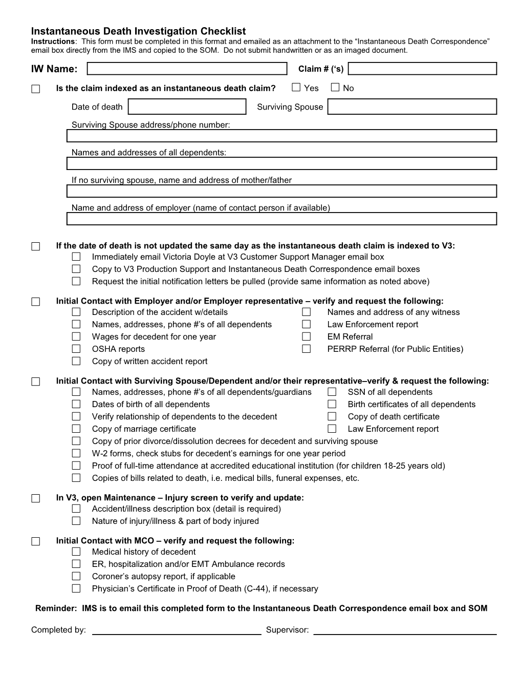 Instantaneous Death Investigation Checklist Docest