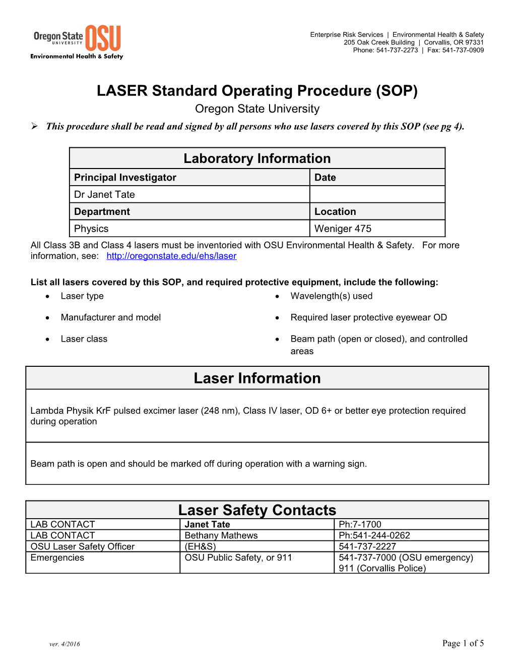 LASER Standard Operating Procedure (SOP) - Docest