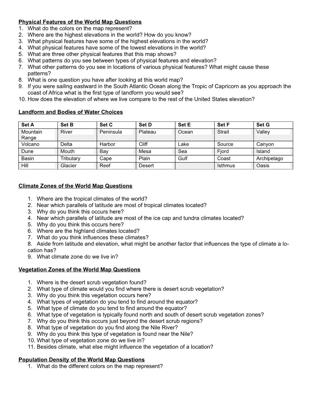 world physical features quiz