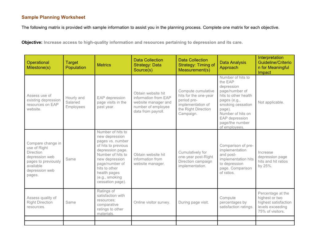 Sample Planning Worksheet Docest Sample Planning Worksheet Docest